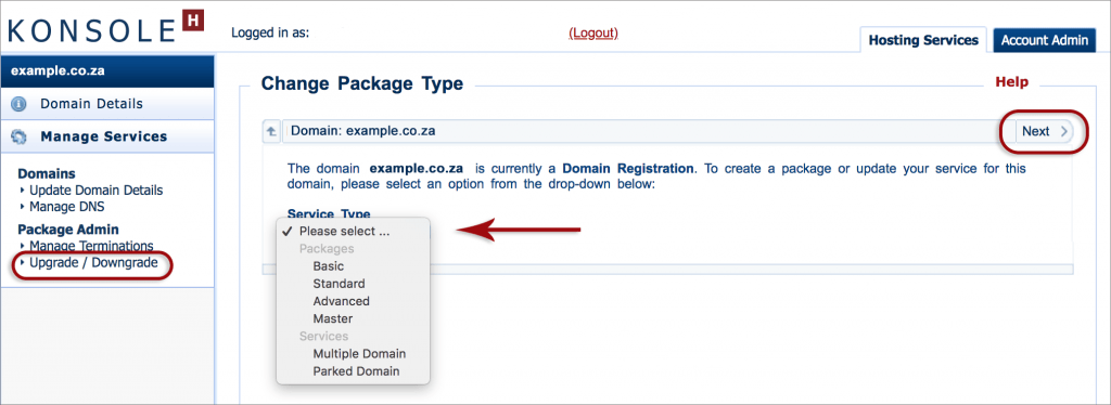 Upgrade your Domain Registration to a Hosting Package via konsoleH ...