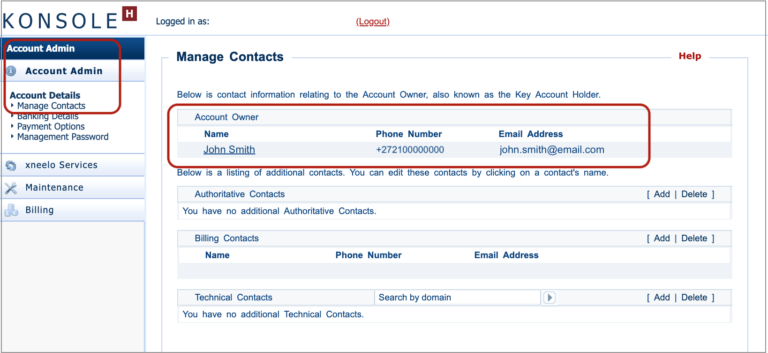 Update your account information via konsoleH - xneelo Help Centre
